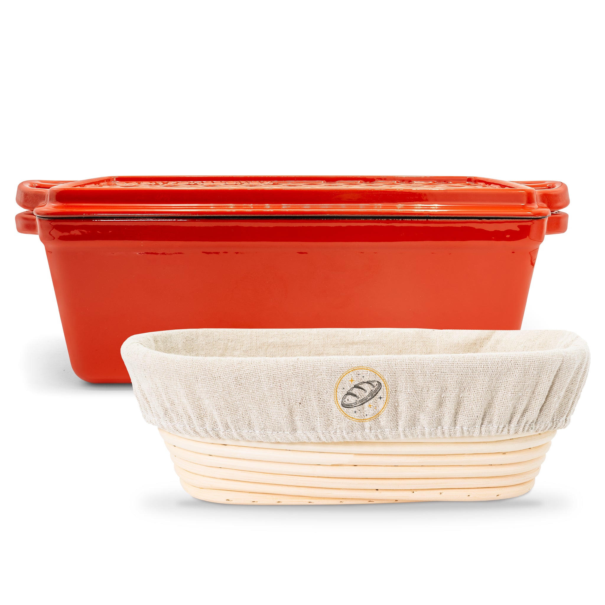 Emaille Brotbackform 28cm mit Deckel und Gärkorb